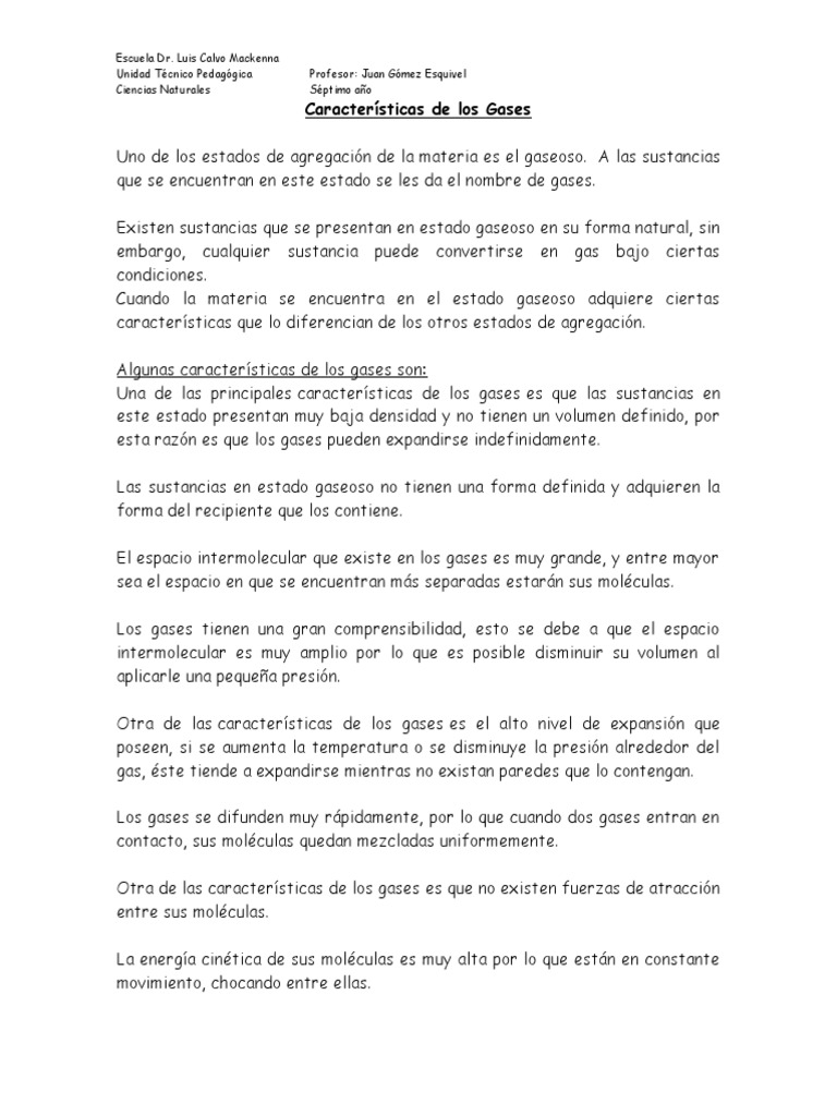 Características de Los Gases Guía Septimo 2 | PDF | Gases | Química Física