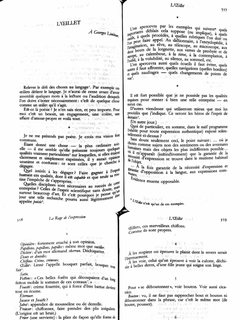 Ponge, L'oeillet | PDF