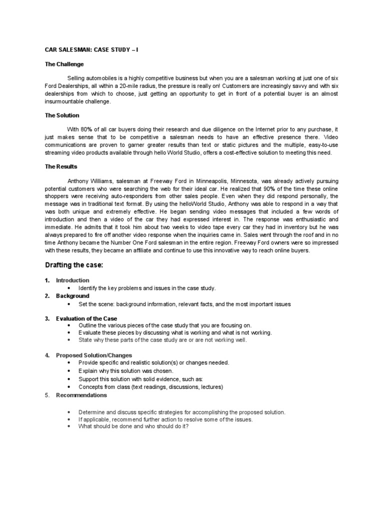 Car Salesman | PDF | Case Study | Sales