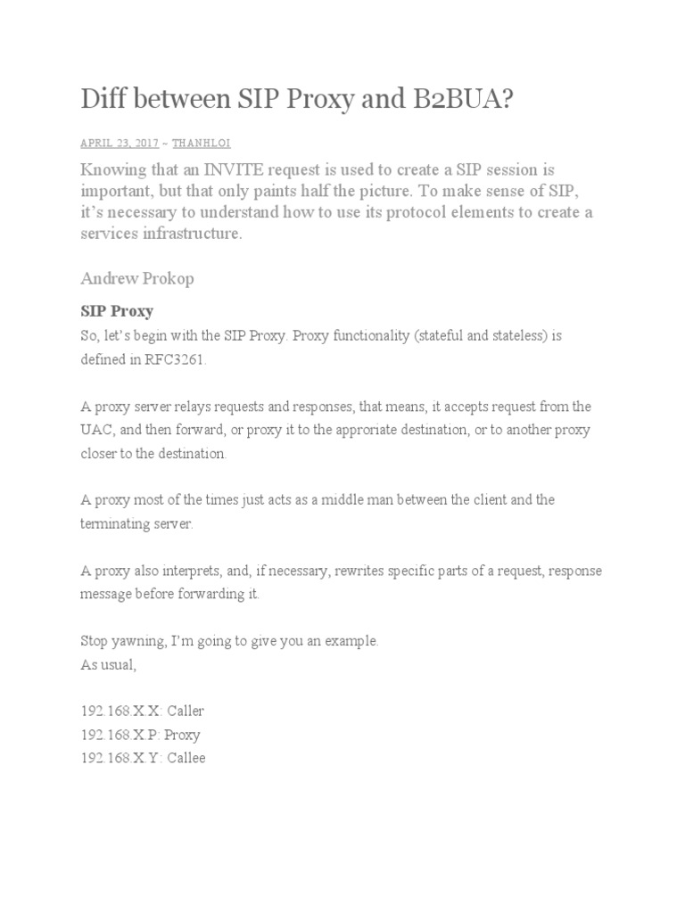 Diff Between SIP Proxy and B2BUA | PDF | Session Initiation Protocol | Proxy Server