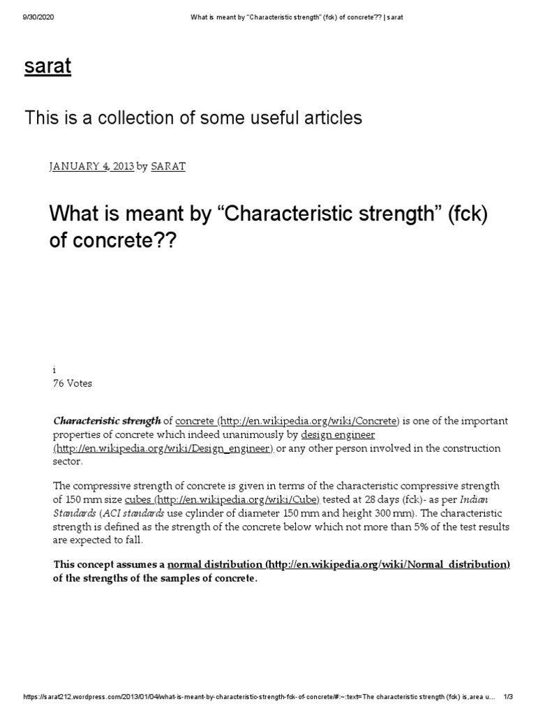 What Is Meant by "Characteristic Strength" (FCK) of Concrete - Sarat | PDF | Concrete | Mean