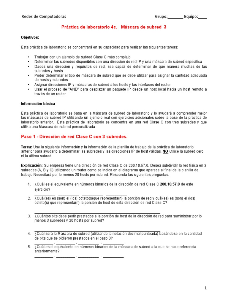 Pra Ctica de Laboratorio 4c Subnet C | PDF | Dirección IP | Protocolos de internet
