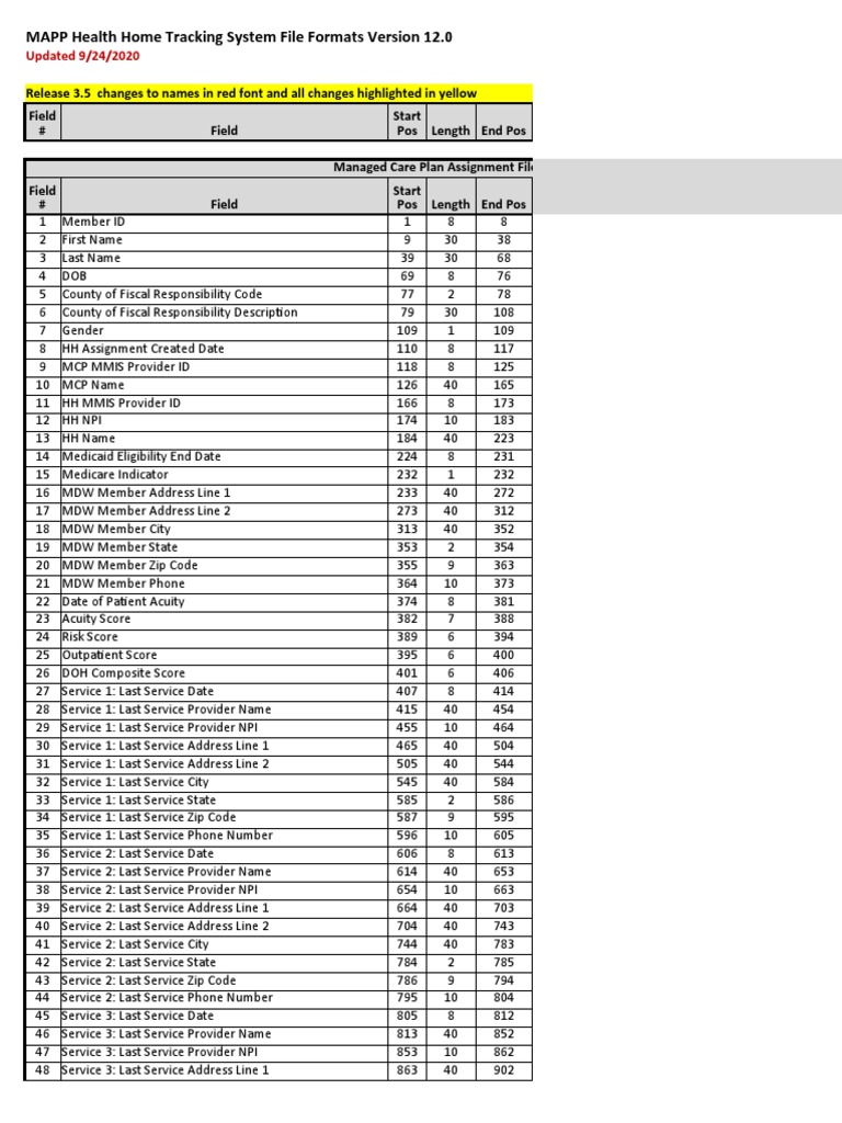 MAPP Health Home Tracking System File Formats Version 12.0 | PDF ...