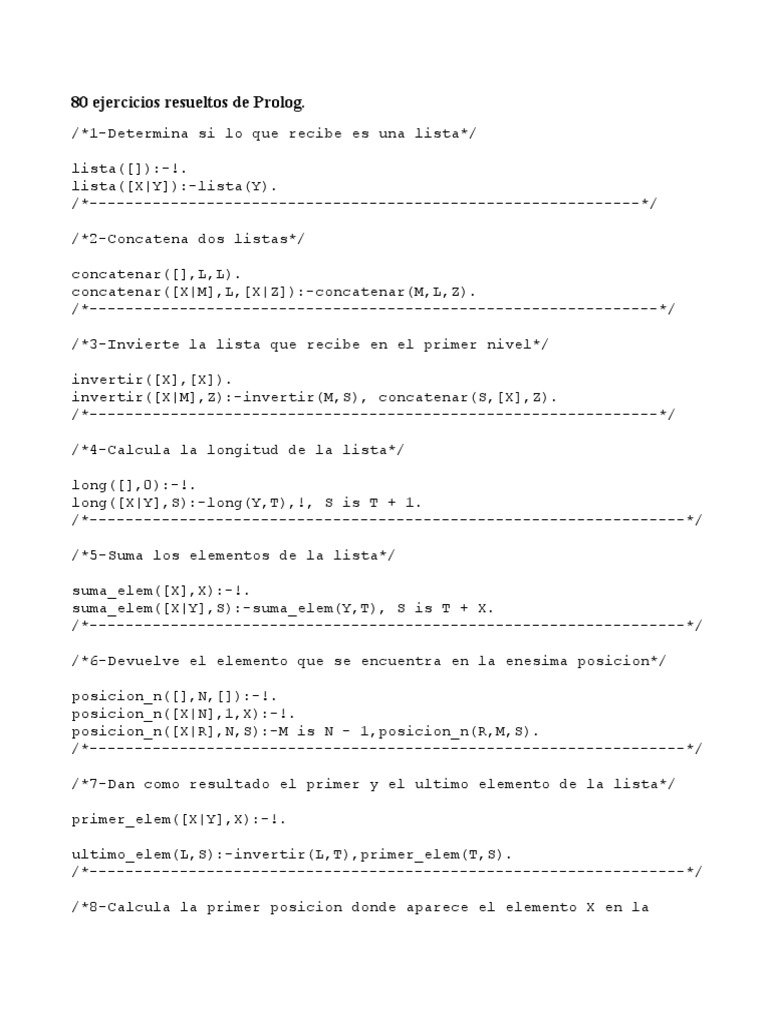 80 Ejercicios Resueltos de Prolog | PDF | Números | Notación Matemática