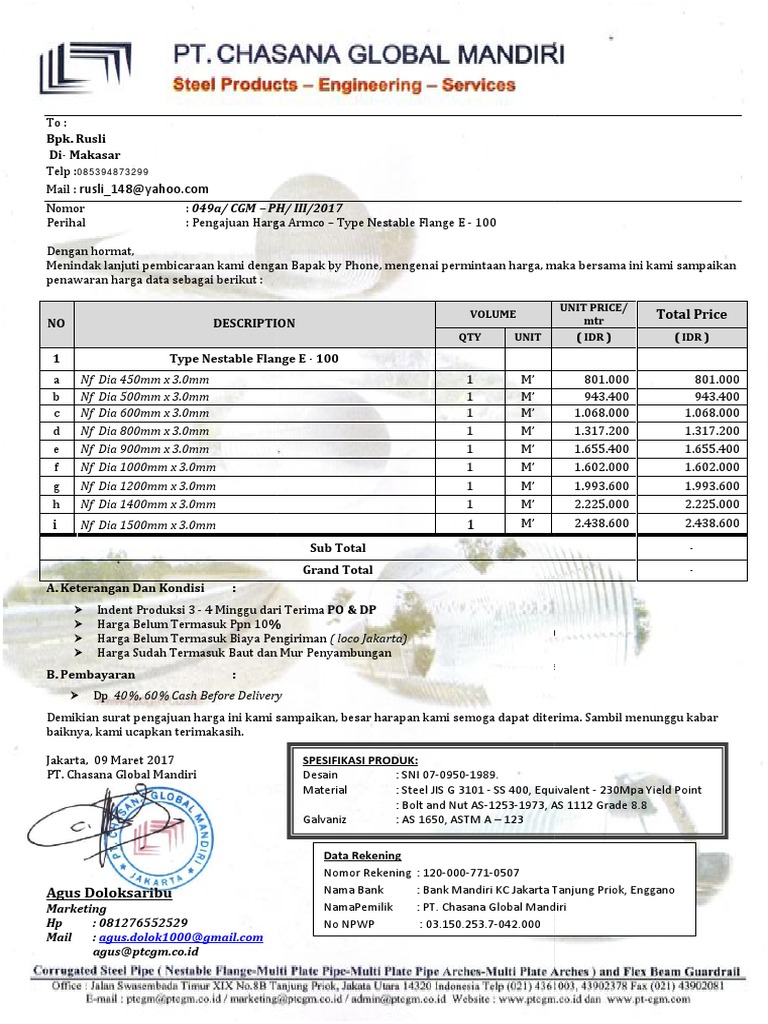 049a. Penawaran Harga Armco - Type Nestable Flange | PDF