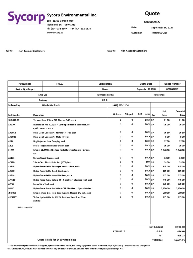 Quote - Sycorp Q000009527 | PDF | Nature | Business
