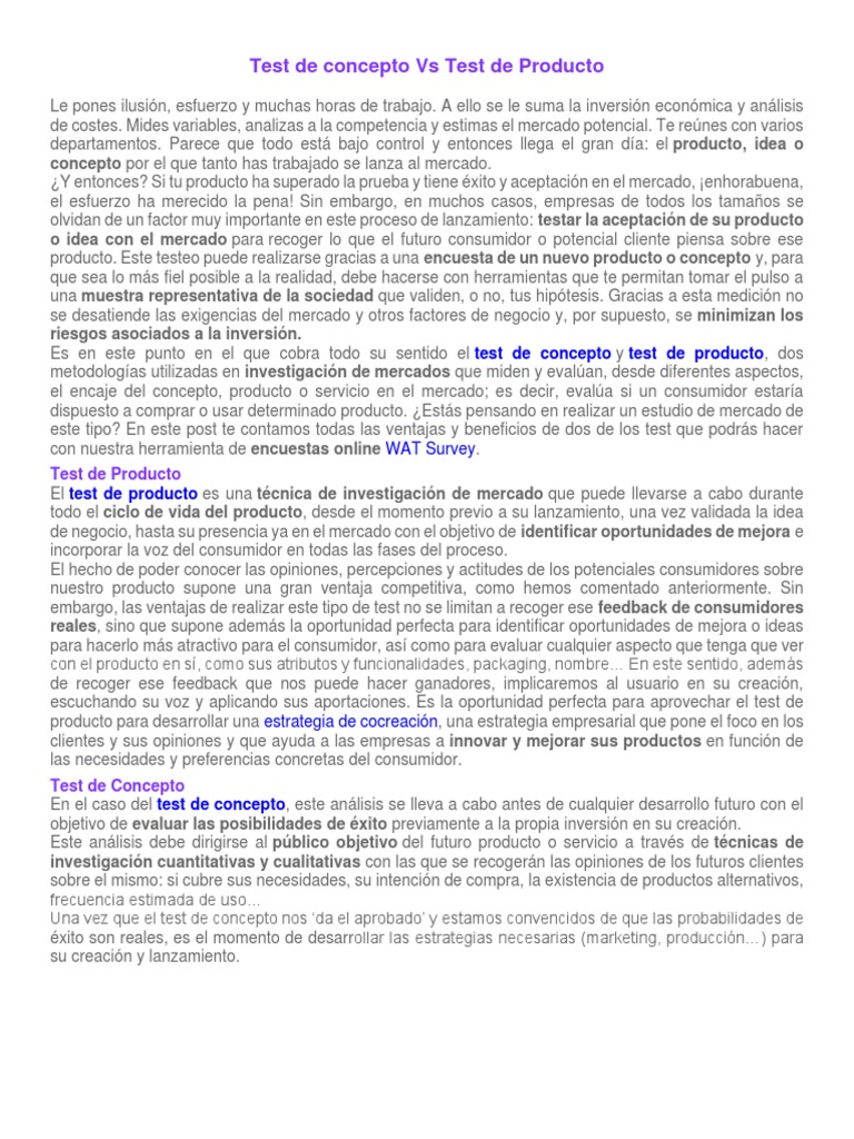Test de Concepto Vs Test de Producto Vs Prueba de Mercado | PDF ...