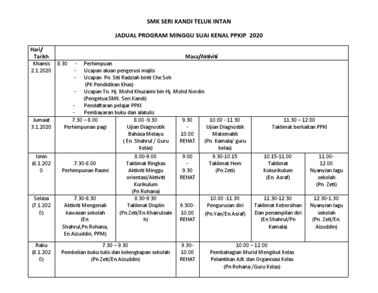 Jadual Program Minggu Orientasi | PDF