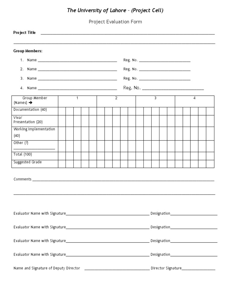 Student Project Evaluation Form | PDF