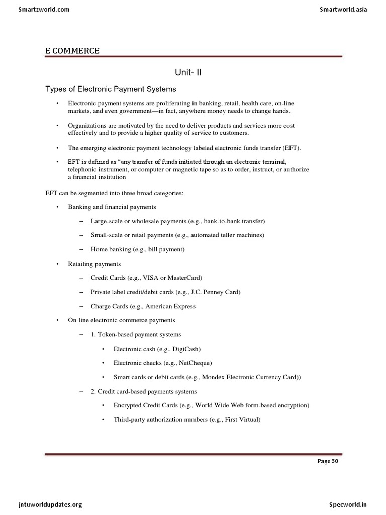 E Commerce Unit-II: Types of Electronic Payment Systems | PDF | Electronic Data Interchange ...