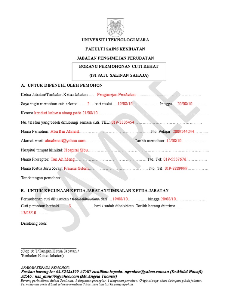 Contoh Borang Cuti Lengkap | PDF