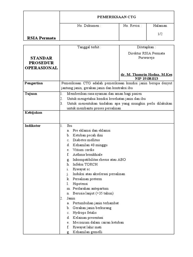 Spo Indikasi Pemakaian CTG | PDF