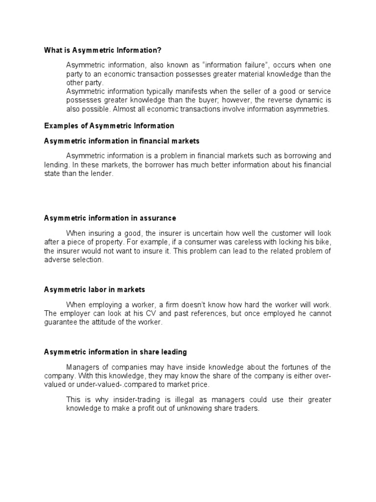 What Is Asymmetric Information | PDF