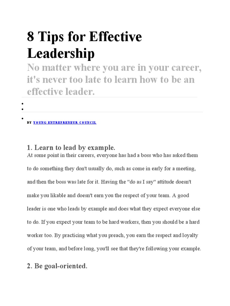 8 Essential Tips for Effective Leadership | PDF | Entrepreneurship ...