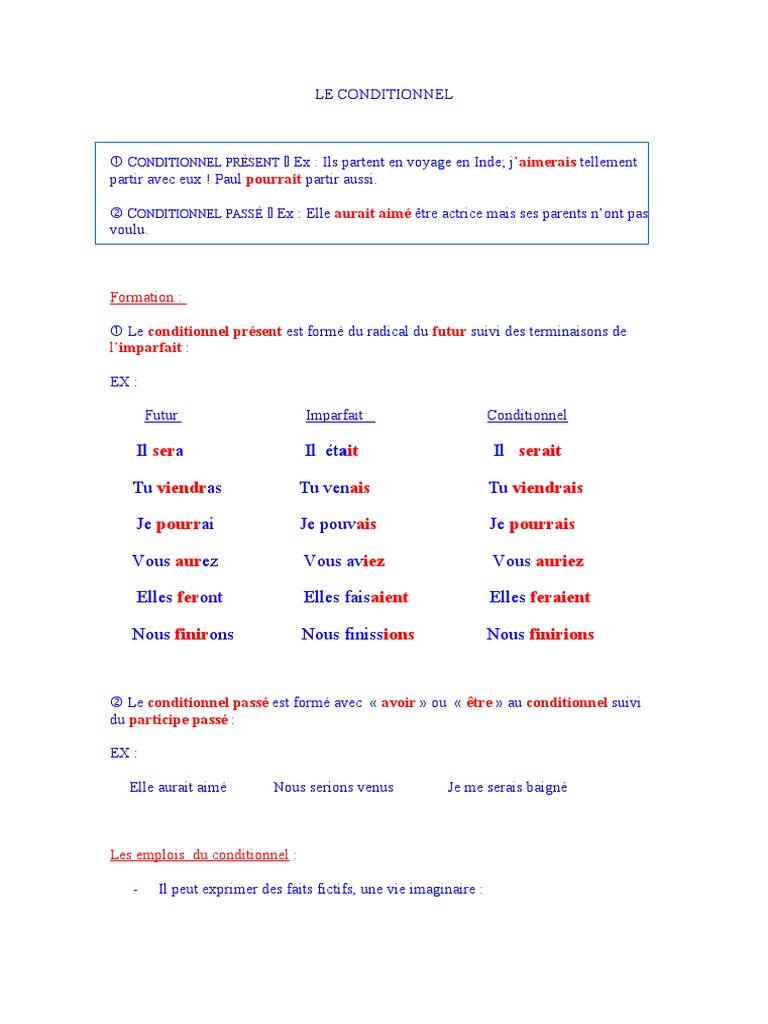 Le Conditionnel Présent Et Passé | PDF