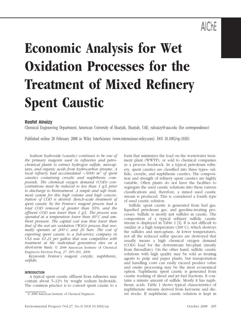 Treatment of Spent Caustic in Refineries | PDF | Hydrogen Peroxide ...