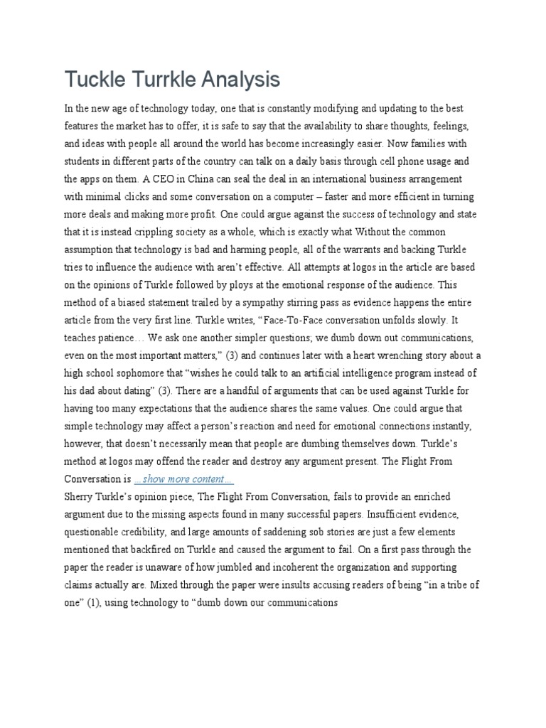 Tuckle Turrkle Analysis | PDF | Conversation | Psychological Concepts