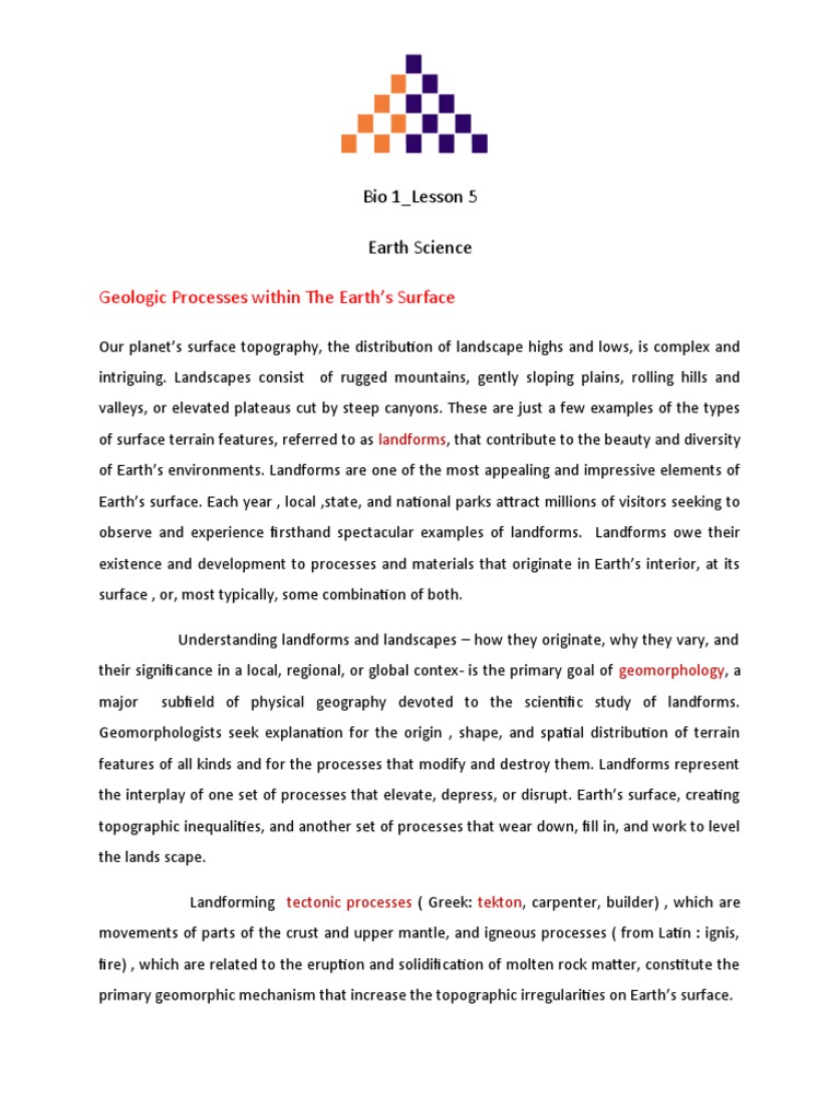 Geologic Processes Within The Earth's Surface: Bio 1 - Lesson 5 Earth ...