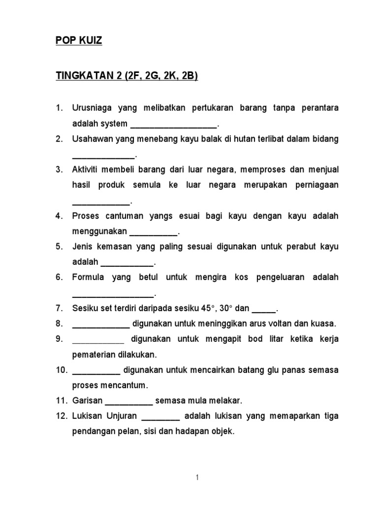 Pop Kuiz Tingkatan 2 | PDF