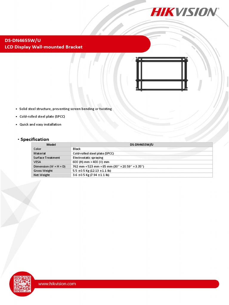 Datasheet - DS-DN4655W - U LCD Display Wall-Mounted Bracket - 20200313 ...