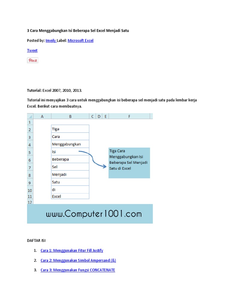3 Cara Menggabungkan Isi Beberapa Sel Excel Menjadi Satu | PDF