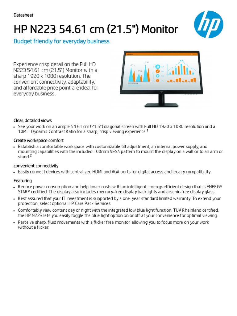 HP N223 54.61 CM (21.5") Monitor: Budget Friendly For Everyday Business ...