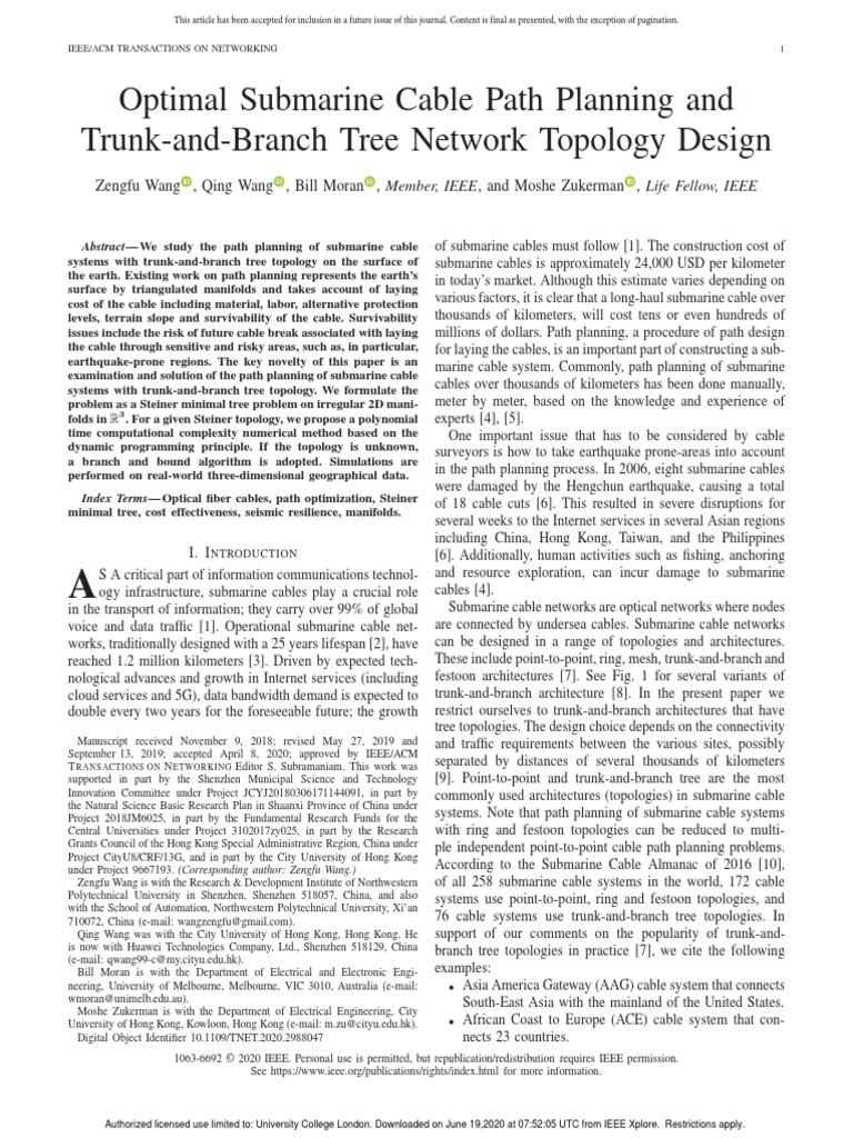 Optimal Submarine Cable Path Planning and Trunk-and-Branch Tree Network ...