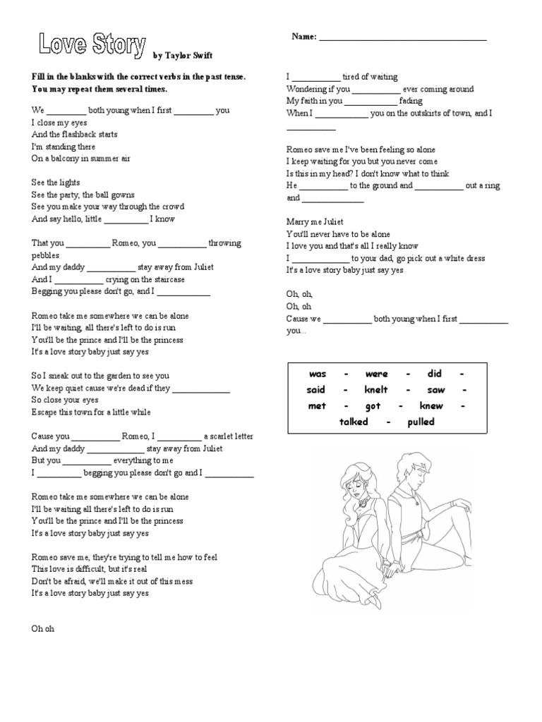 By Taylor Swift Fill in The Blanks With The Correct Verbs in The Past ...