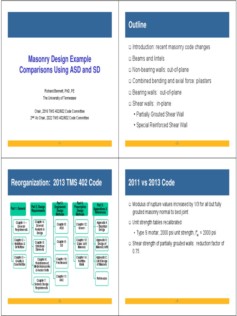 Masonry Design Example Comparisons Using ASD and SD: Outline | PDF ...
