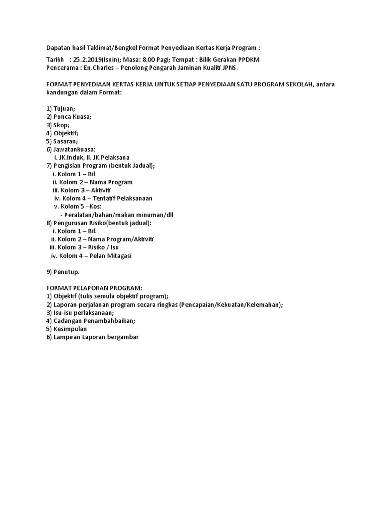 Dapatan Hasil Taklimat FORMAT CARA | PDF