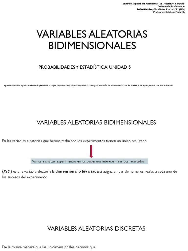 Variables Aleatorias Bidimensionales | PDF | Covarianza | Variable ...