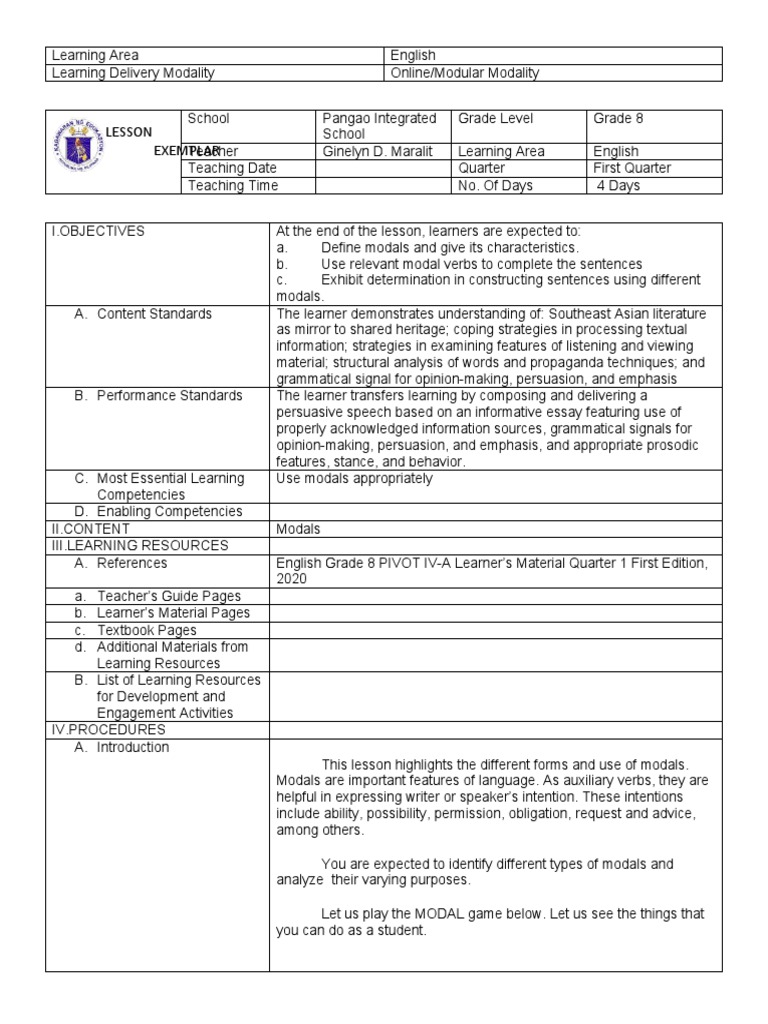 G8 MELC3 Lesson Exemplar | PDF | English Language | Learning