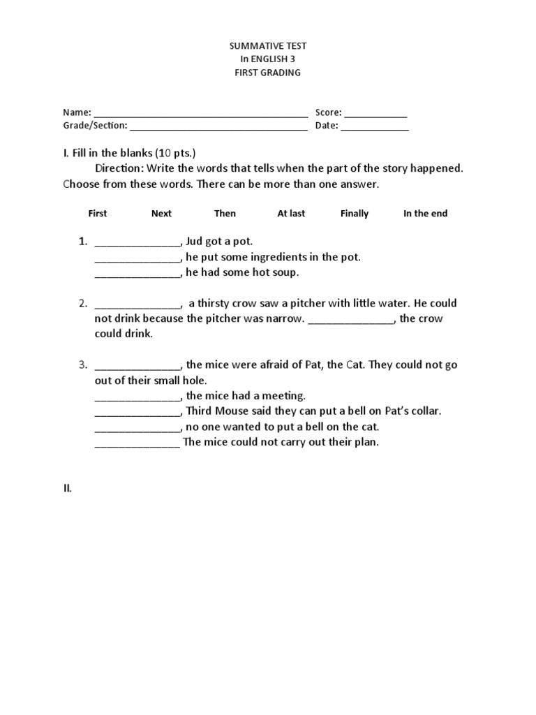 SUMMATIVE TEST in Grade 3 | PDF
