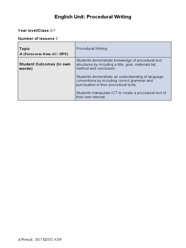 Procedural Writing Unit | PDF | Educational Technology | Vocabulary
