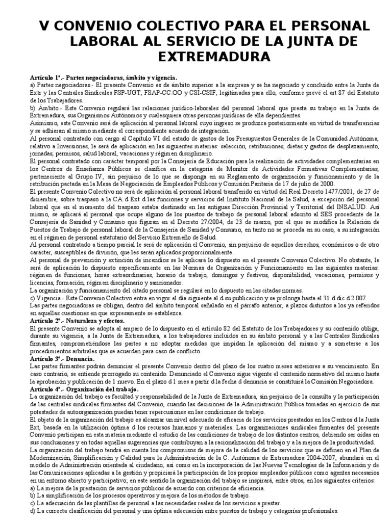 V Convenio Colectivo Personal Laboral Junta Extremadura | PDF | Salario | Educación Secundaria