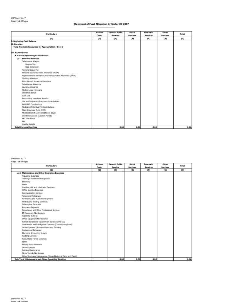 Statement of Fund Allocation by Sector CY 2017: LBP Form No. 7 Page 1 ...