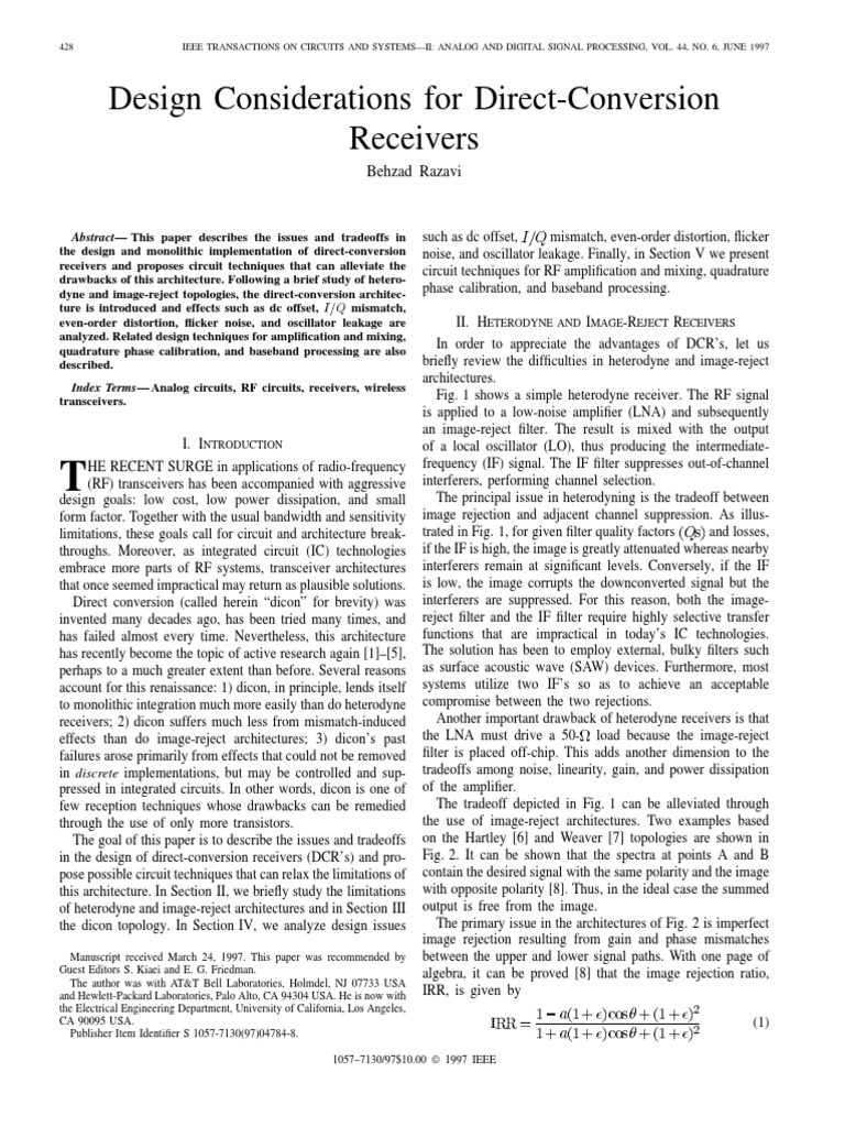Direct-Conversion Receiver Design | PDF | Distortion | Amplifier