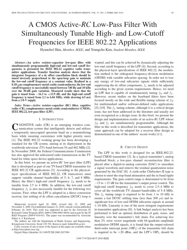 A CMOS Active-RC Low-Pass Filter With Simultaneously Tunable High-And ...