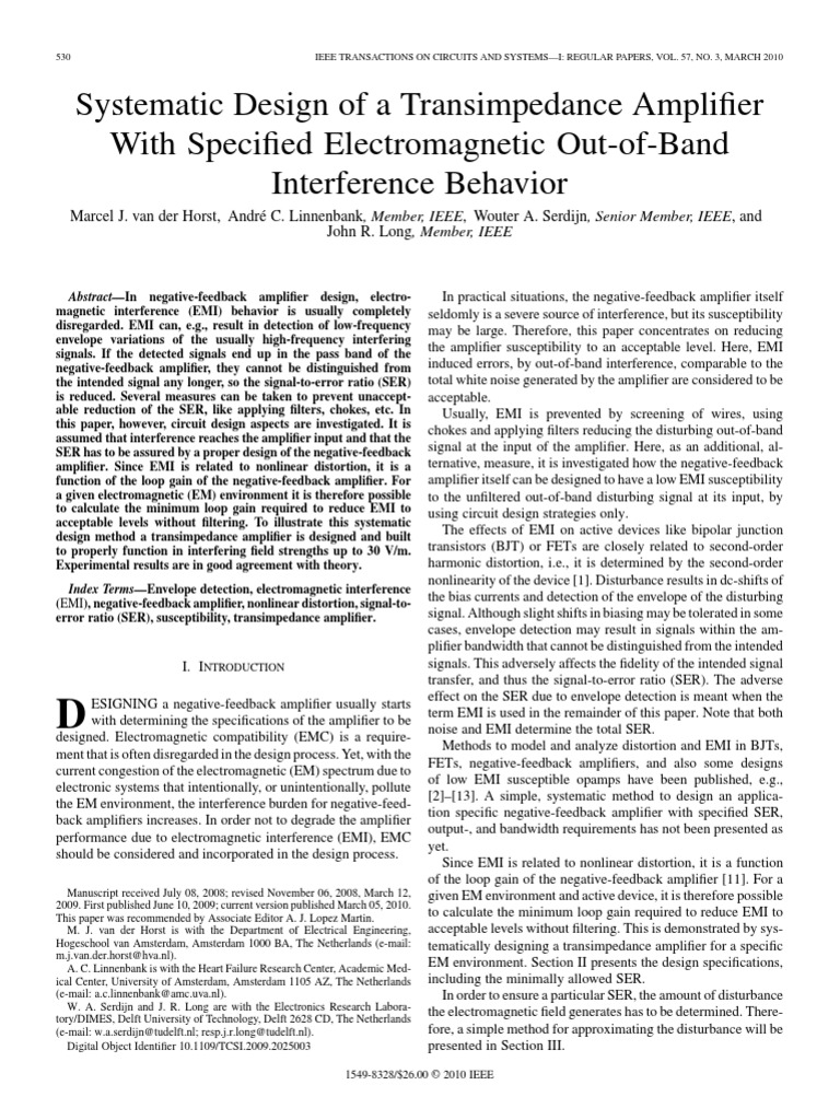 Systematic Design of A Transimpedance Amplifier With Specified Electromagnetic Out-of-Band ...