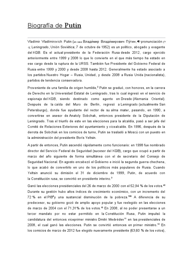 Biografía de Putin | PDF | Vladimir Putin | Política mundial