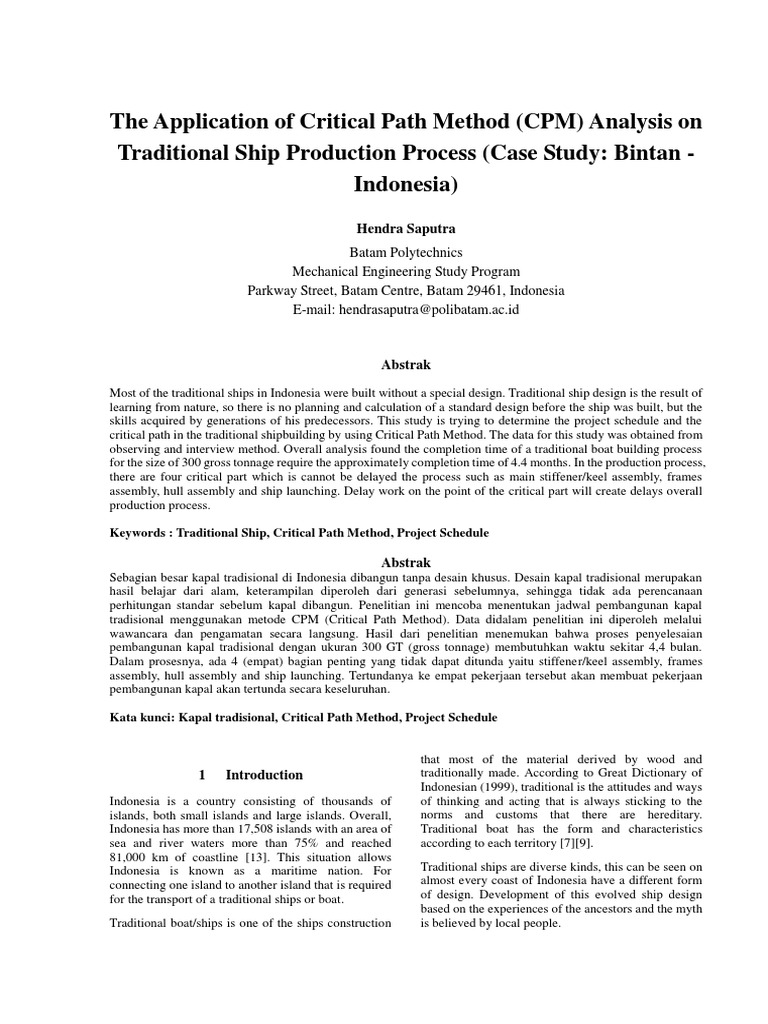 The Application of Critical Path Method (CPM) Analysis On Traditional ...