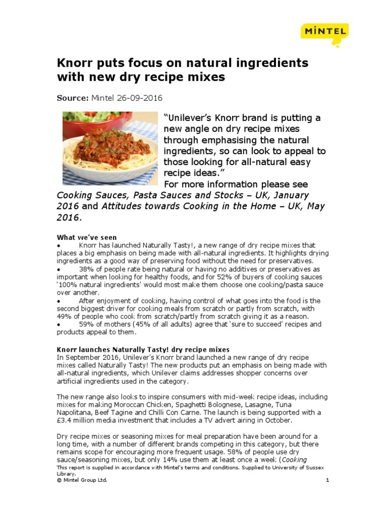 Knorr Puts Focus On Natural Ingredients PDF | PDF | Pasta | Foods