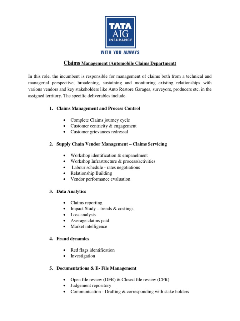 TataAIG - Claims Management | PDF