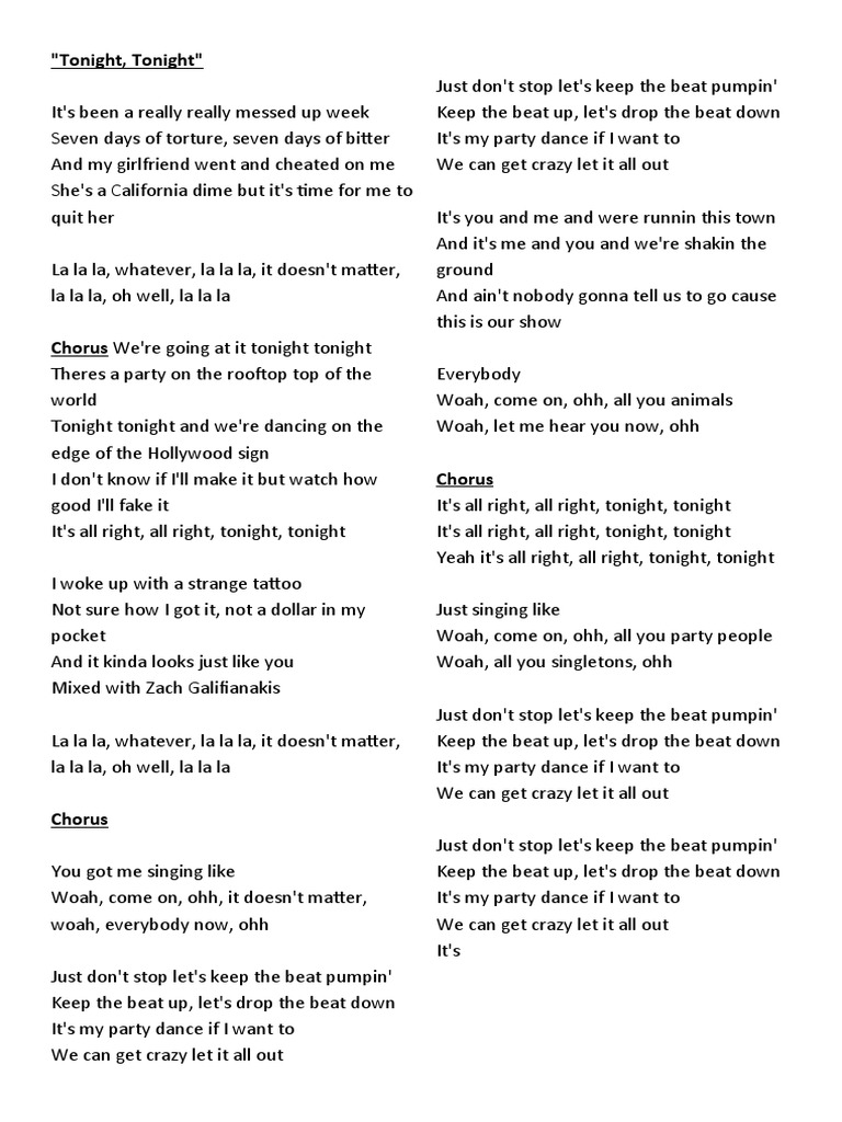 Tonight Tonight - Hot Chelle Rae | PDF | Recorded Music | Songs