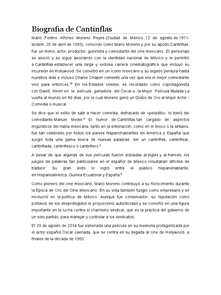 Biografía de Mario Moreno "Cantinflas" | PDF