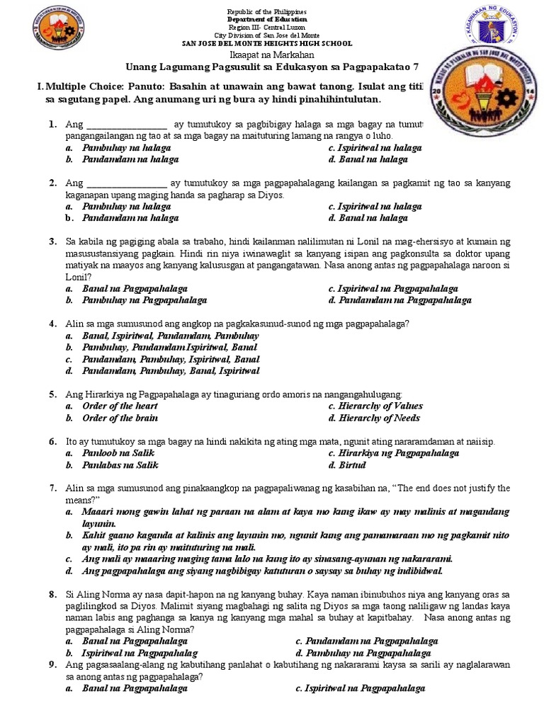 Summative Test Esp 7 | PDF