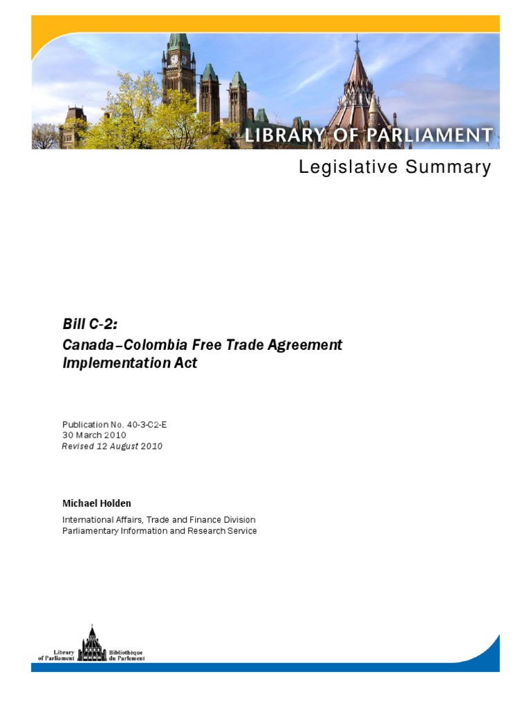 Legislative Summary: Bill C-2: Canada-Colombia Free Trade Agreement ...