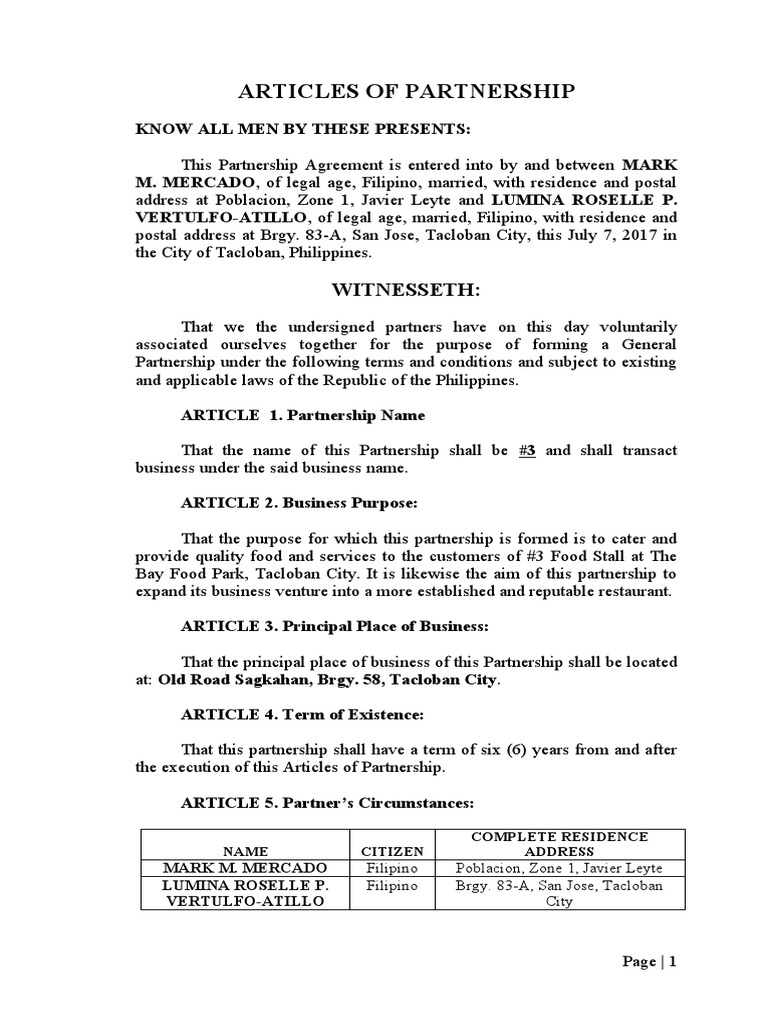Articles of Partnership | Download Free PDF | Partnership | Philippines