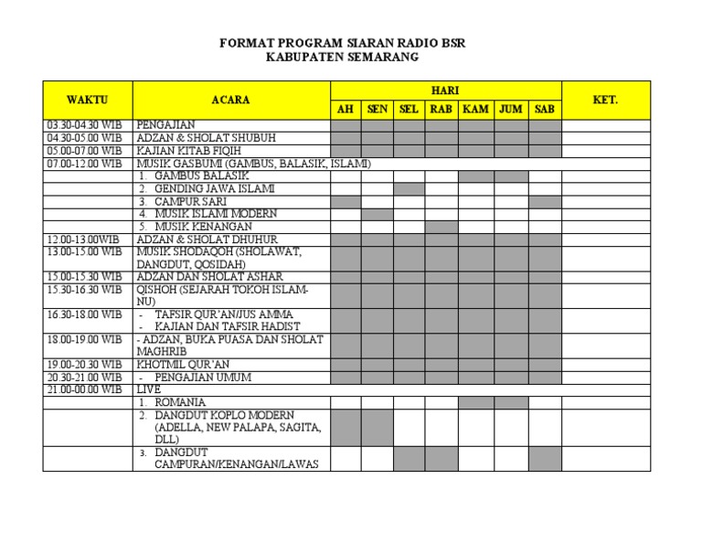 Format Program Siaran Radio BSR | PDF