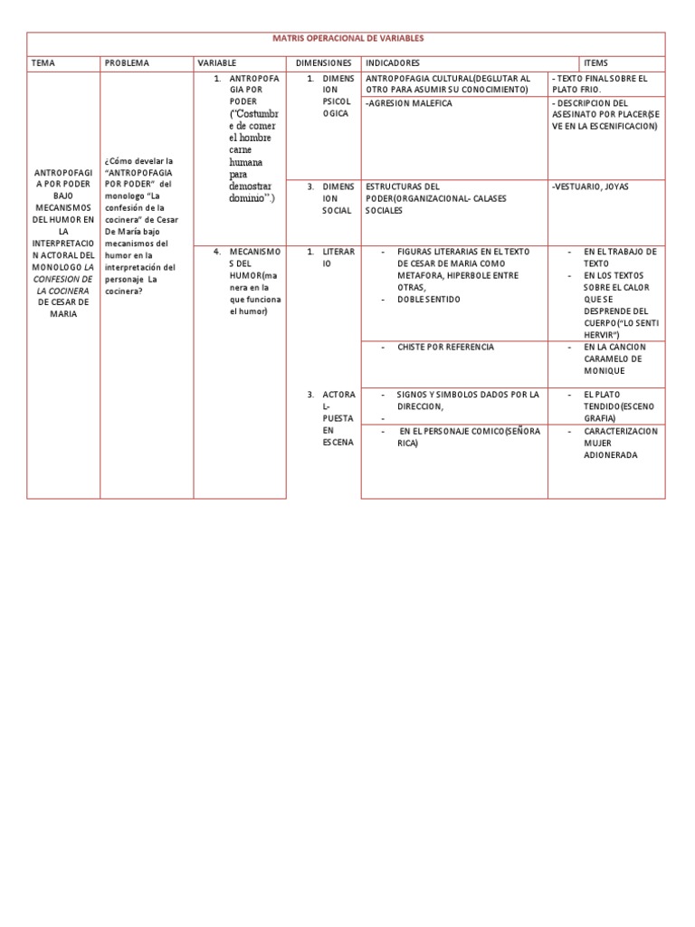 Matriz Operacional de Variables Imprimir | PDF